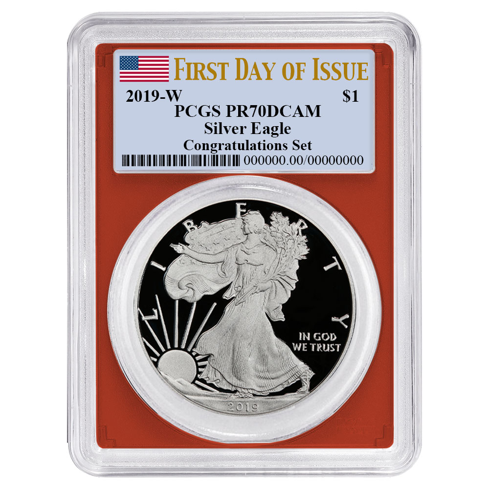 2019-W Proof $1 American Silver Eagle Congratulations Set PCGS PR70DCAM FDOI Flag Label Red ...