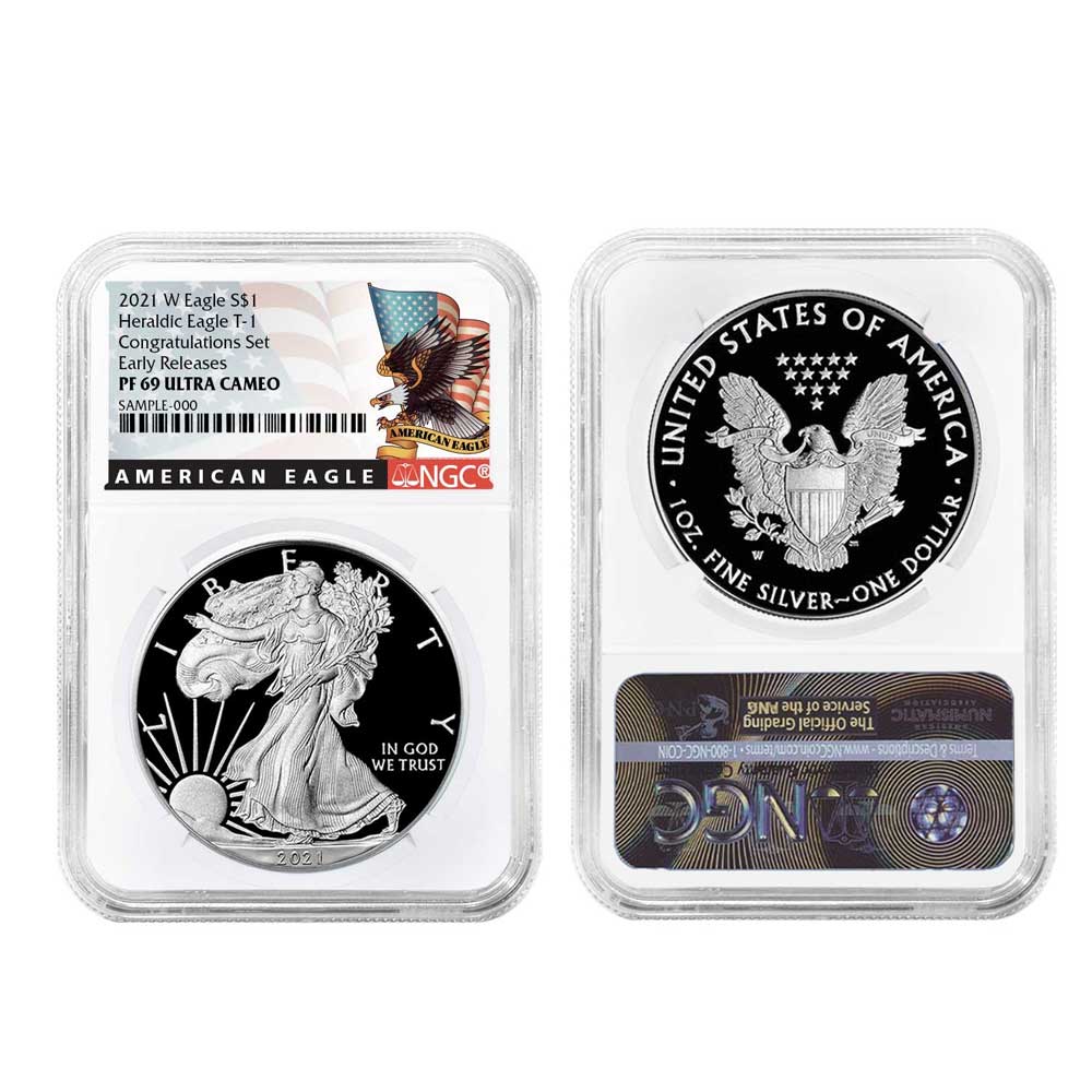 2021-W Proof $1 Type 1 American Silver Eagle Congratulations Set NGC PF69UC ER Black Label