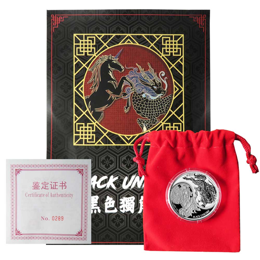 2023 Proof Black Unicorn 1 oz Silver Split-Coin Pouch & COA - Pinehurst ...