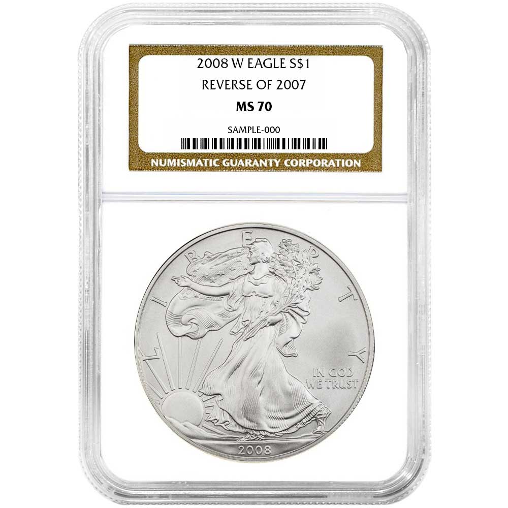 2008 American Silver Eagle Reverse of 2007 NGC MS70 - Pinehurst Coins
