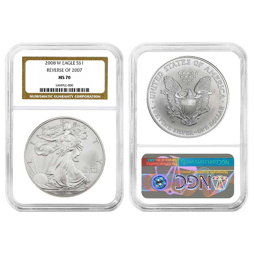 2008 American Silver Eagle Reverse of 2007 NGC MS70 - Pinehurst Coins