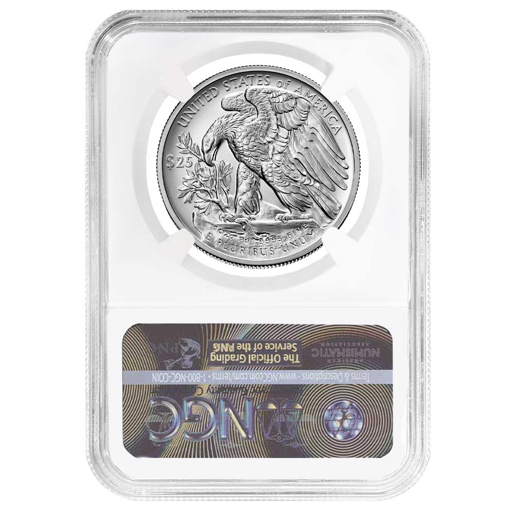2023-W Burnished $25 American Palladium Eagle NGC MS70 FDI Palladium Label - Pinehurst Coins