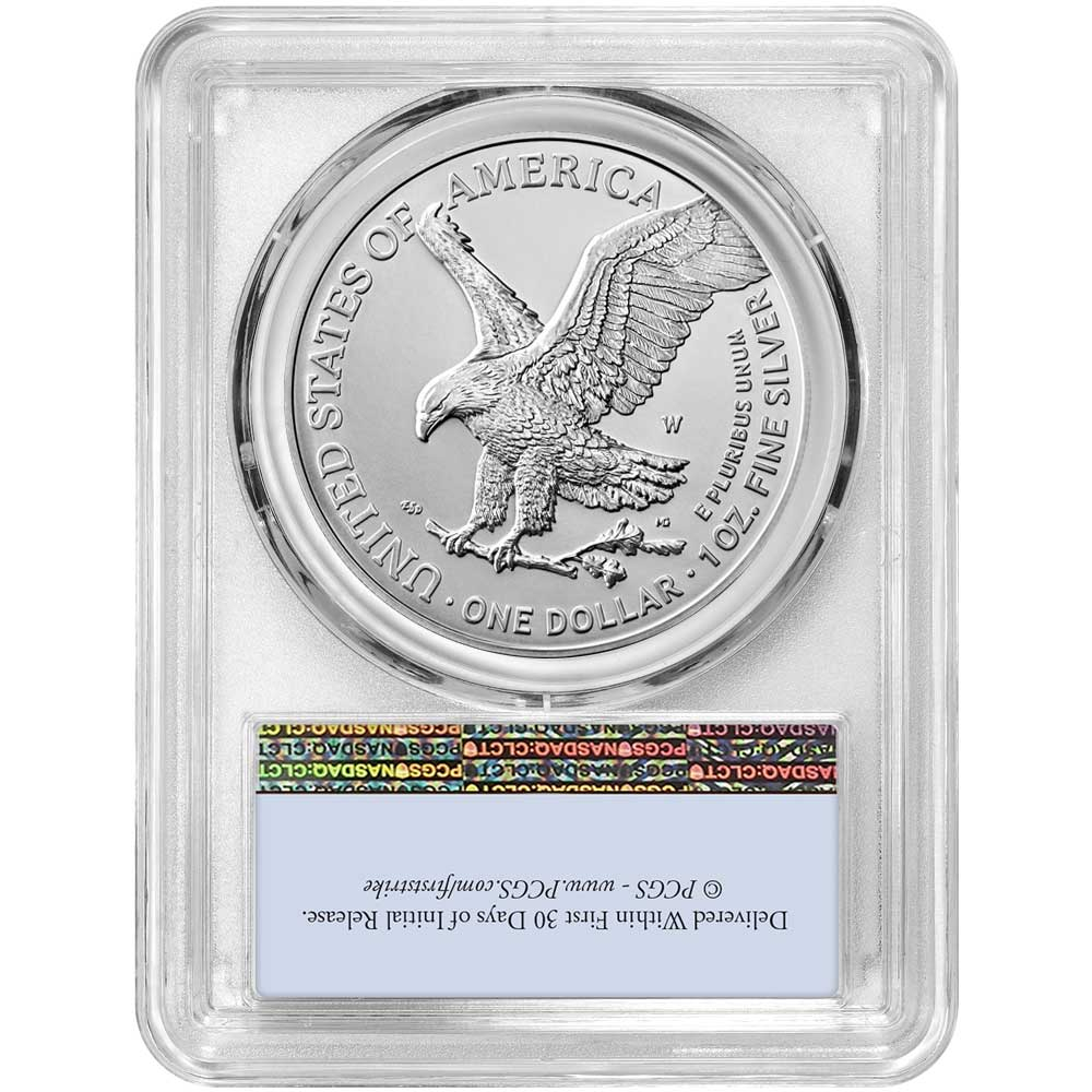 2023-W Burnished $1 American Silver Eagle PCGS SP70 FS Flag Label - Pinehurst Coins