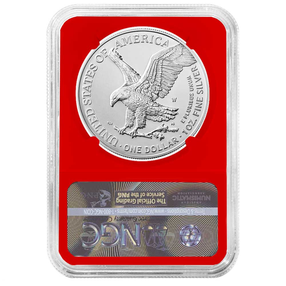 2023-W Burnished $1 American Silver Eagle NGC MS70 FDI First Label Red Core - Pinehurst Coins