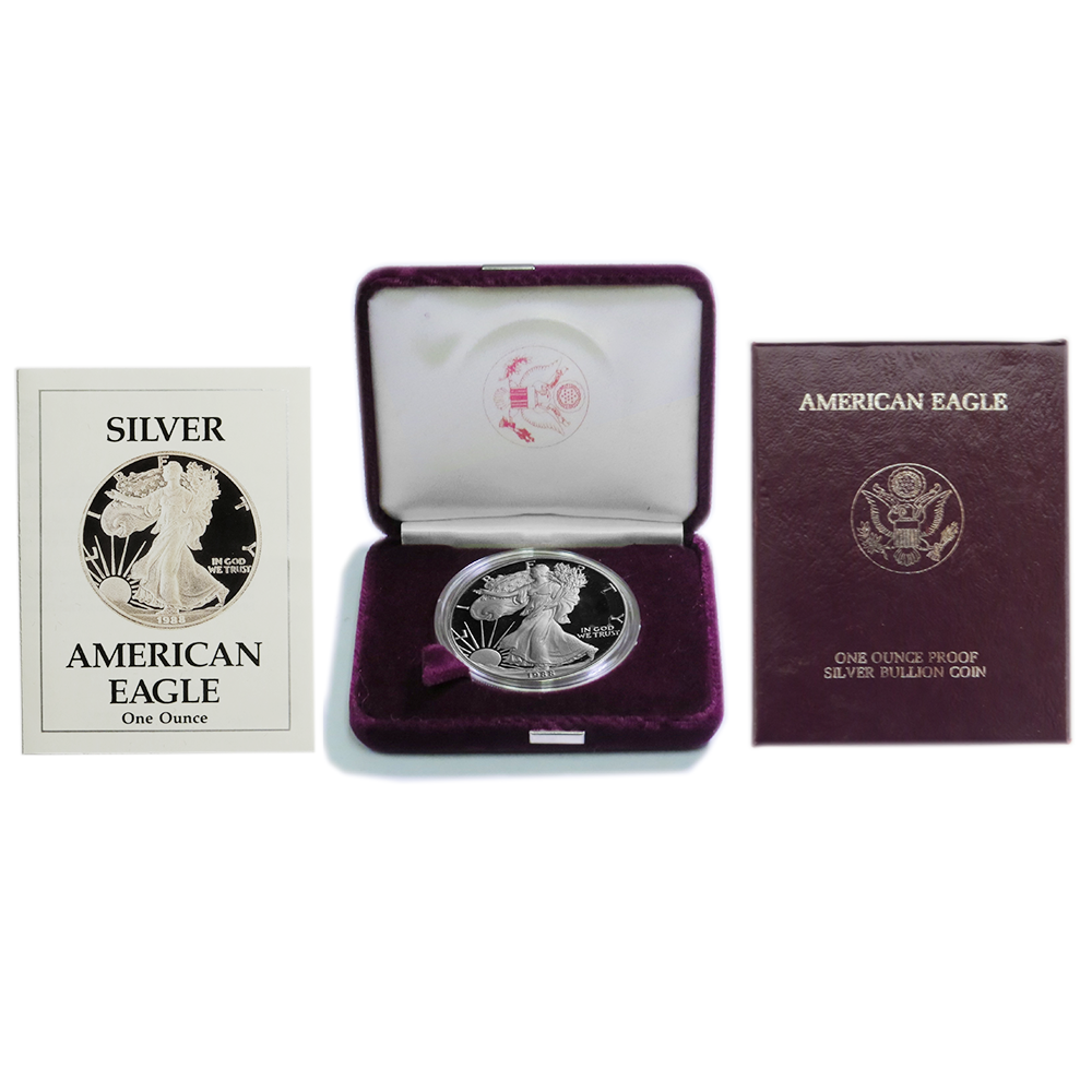 1988-S Proof $1 American Silver Eagle Box, OGP & COA - Pinehurst Coins