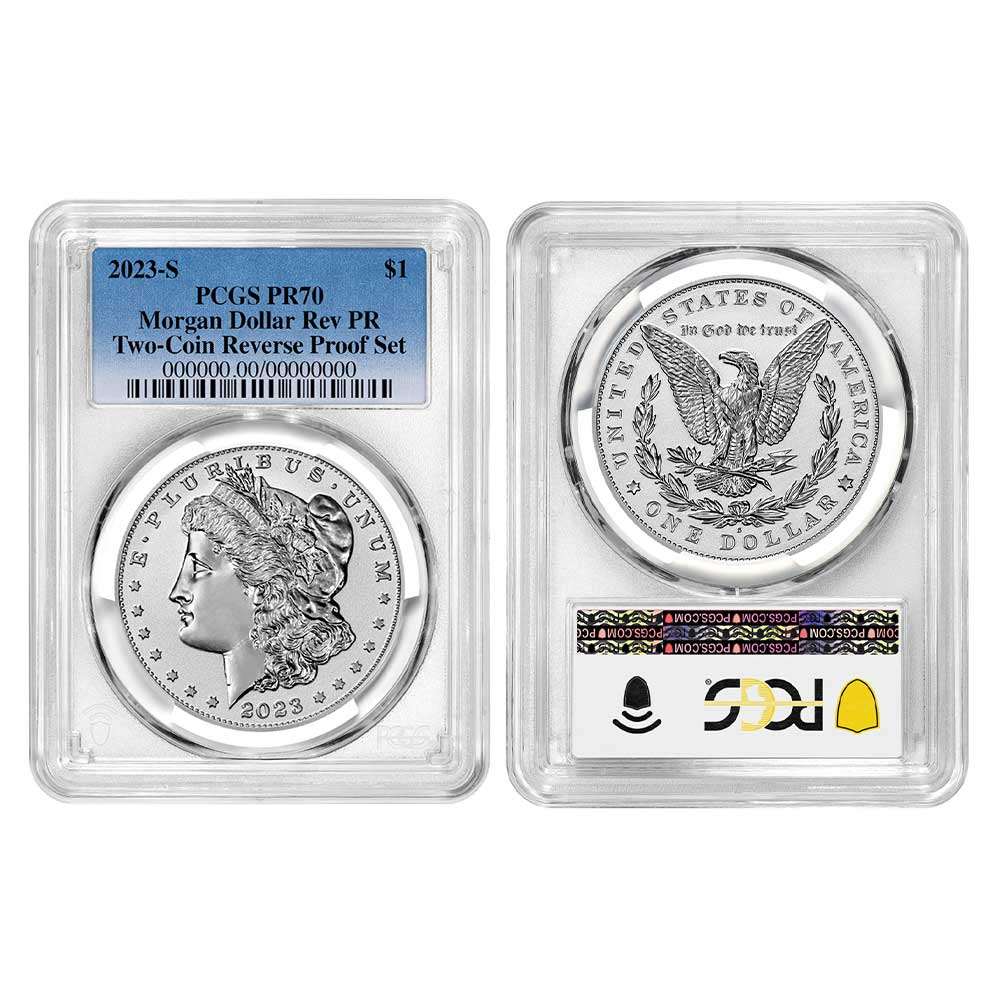 2023-S Reverse Proof $1 Morgan and Peace Dollar 2pc Set PCGS PR70 Blue ...