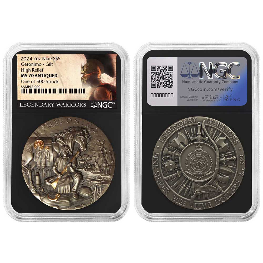 2024 Geronimo 2 oz High Relief Silver Antiqued & Gold Gilded Coin - Pinehurst Coins