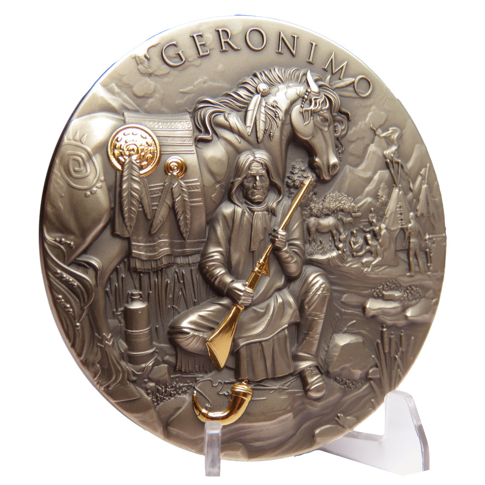2024 Geronimo 2 oz High Relief Silver Antiqued & Gold Gilded Coin - Pinehurst Coins