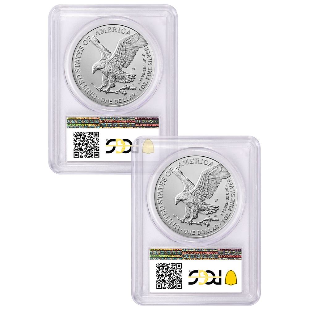 2-Coin Set - 2021-2022-W Burnished American Silver Eagle Type 2 PCGS - Pinehurst Coins