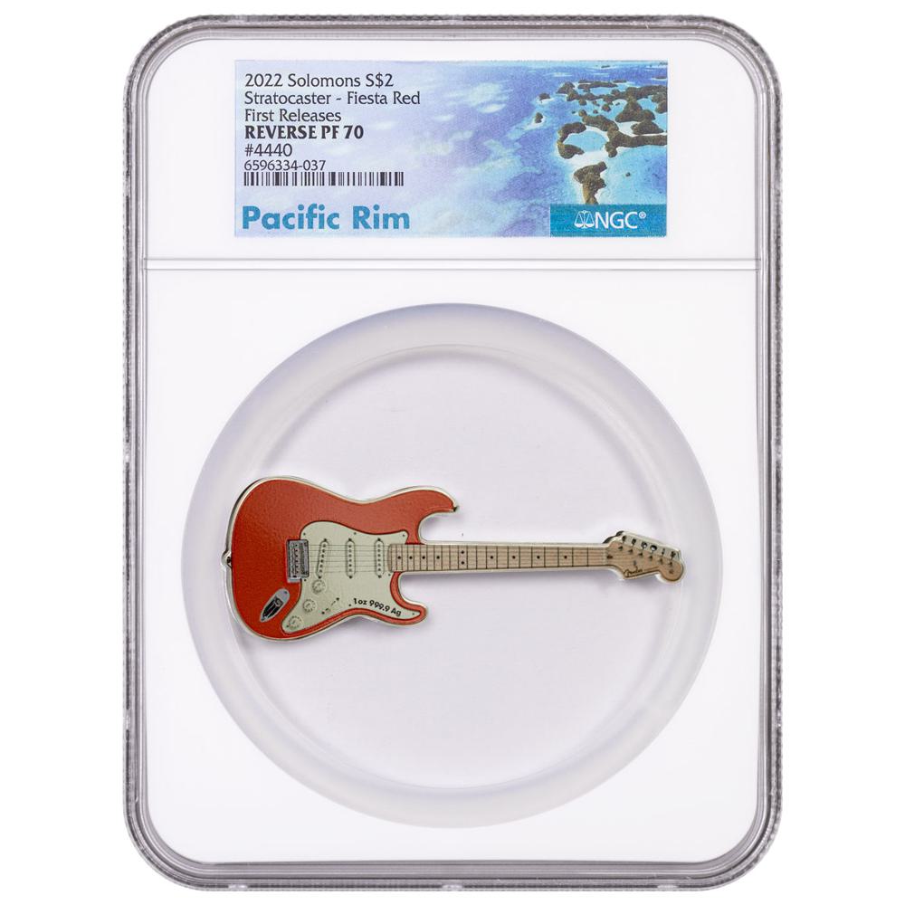 2022 $2 Fender Fiesta Red Stratocaster Guitar Shaped 1 oz Silver Coin ...