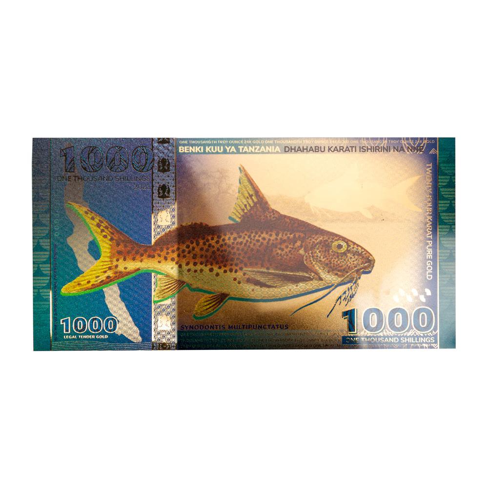 2021 Tanzania Sh1,000 Cuckoo Catfish Gold Foil Note –1/1000 oz Uncirculated - Pinehurst Coins