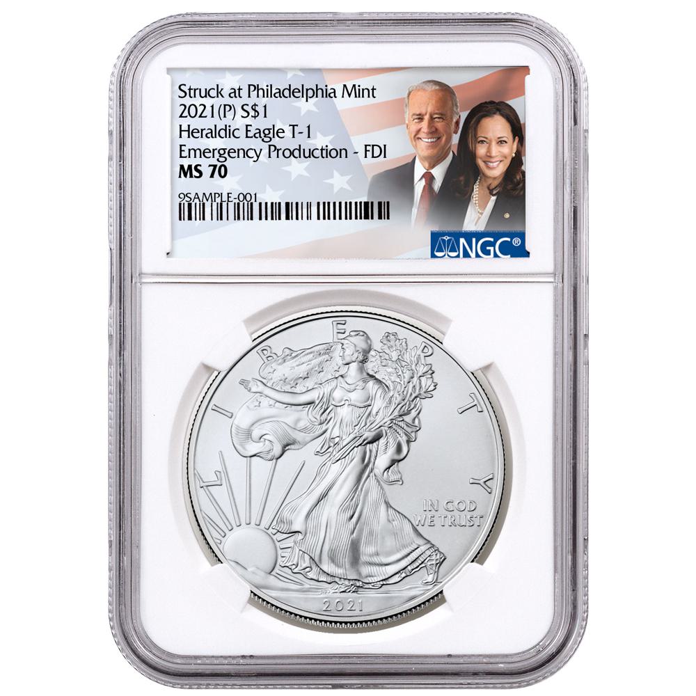2021(P) $1 Type 1 American Silver Eagle Struck at Philadelphia Mint - Emergency Production NGC ...