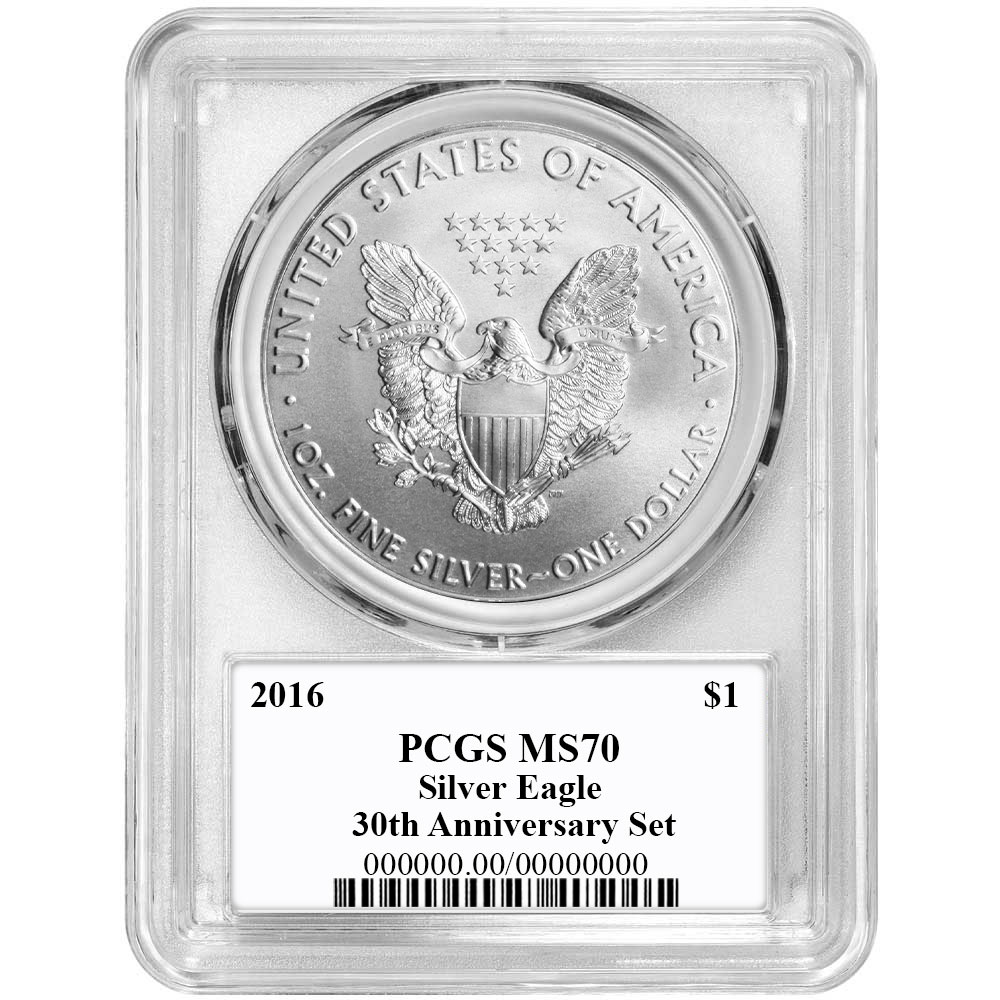 2016 $1 American Silver Eagle PCGS MS70 30th Anniversary John Mercanti Signature Label ...