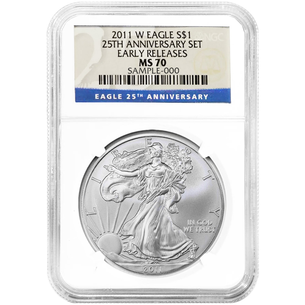 2011-W $1 Burnished American Silver Eagle 25th Anniversary NGC MS70 ER 25th Anniversary of ...