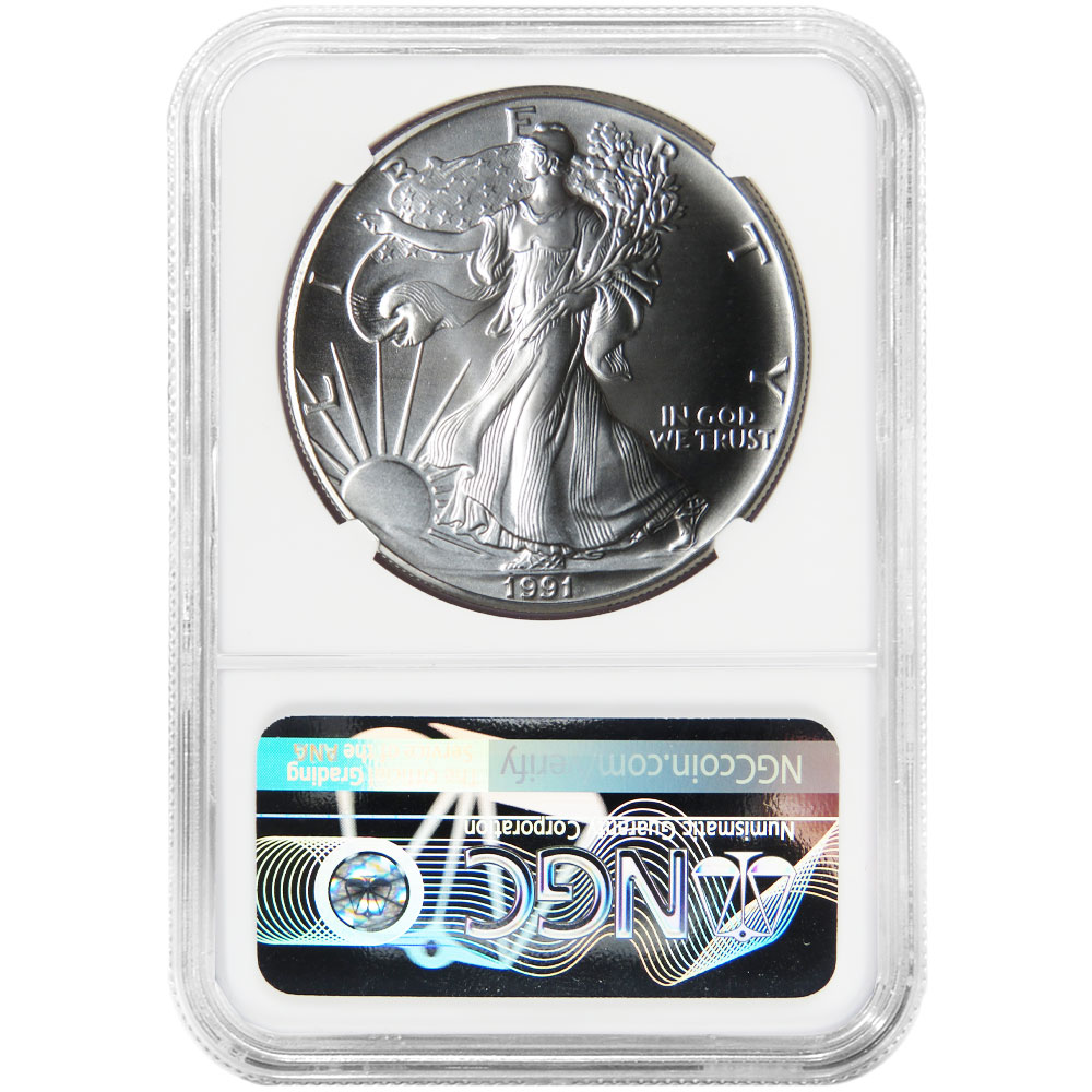 1991 $1 American Silver Eagle NGC MS69 Mint Error Reverse Struck Thru Anna Cabral Signature Flag ...