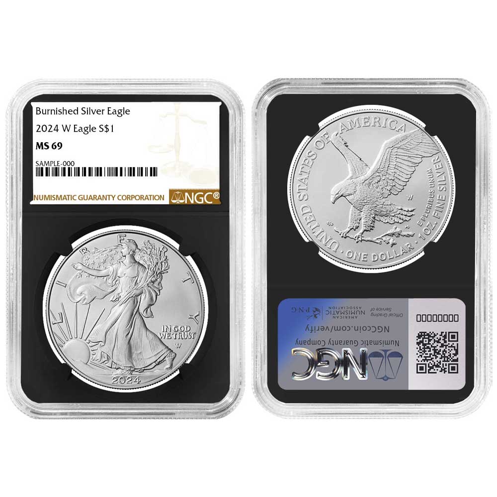 2024-W Burnished $1 American Silver Eagle NGC MS69 Brown Label Retro Core - Pinehurst Coins
