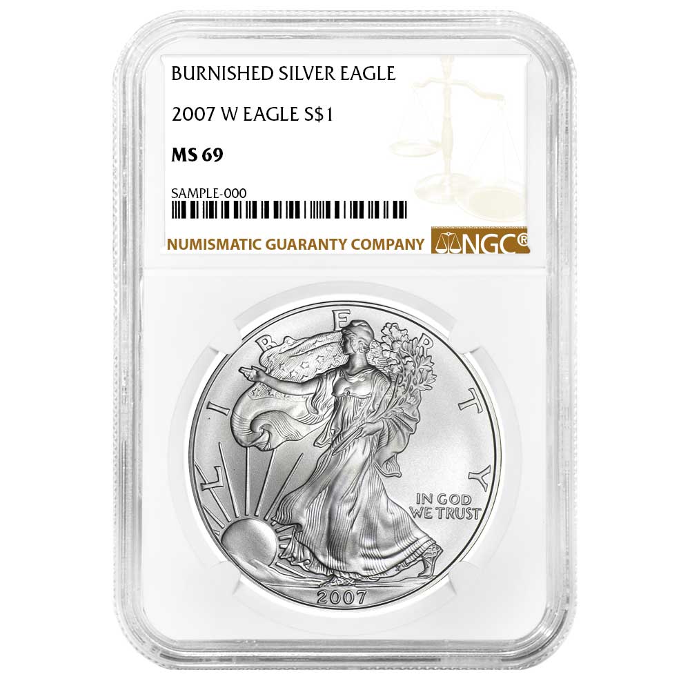 2007-W Burnished $1 American Silver Eagle NGC MS69 Brown Label ...