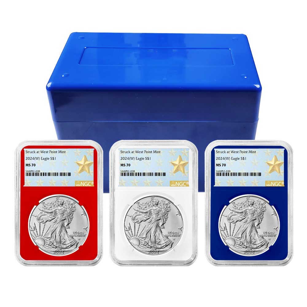 2024 (W) $1 American Silver Eagle 3pc Set West Point Star Label ...
