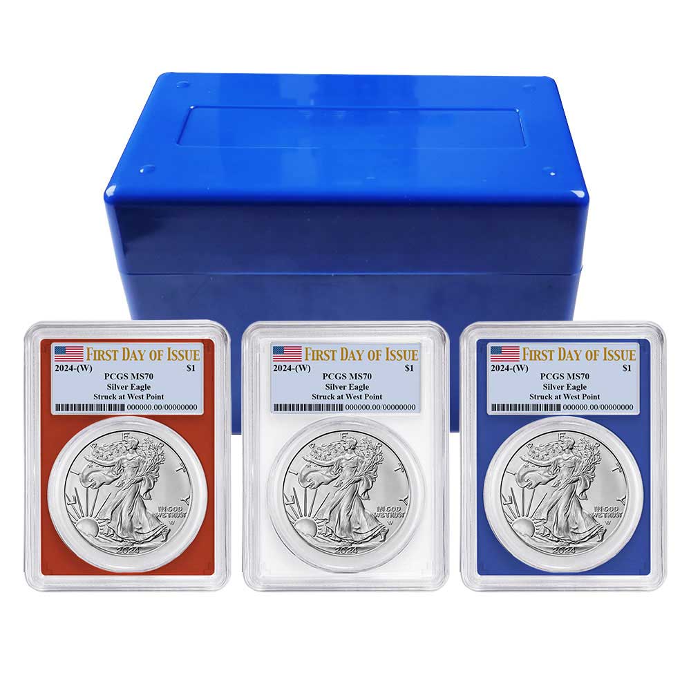 2024 (W) $1 American Silver Eagle 3pc Set PCGS MS70 FDOI Label Red ...