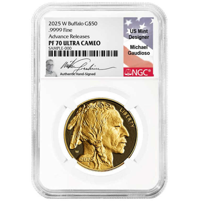 2025-W Proof $50 American Gold Buffalo NGC PF70UC AR Gaudioso Flag Signature - Pinehurst Coins