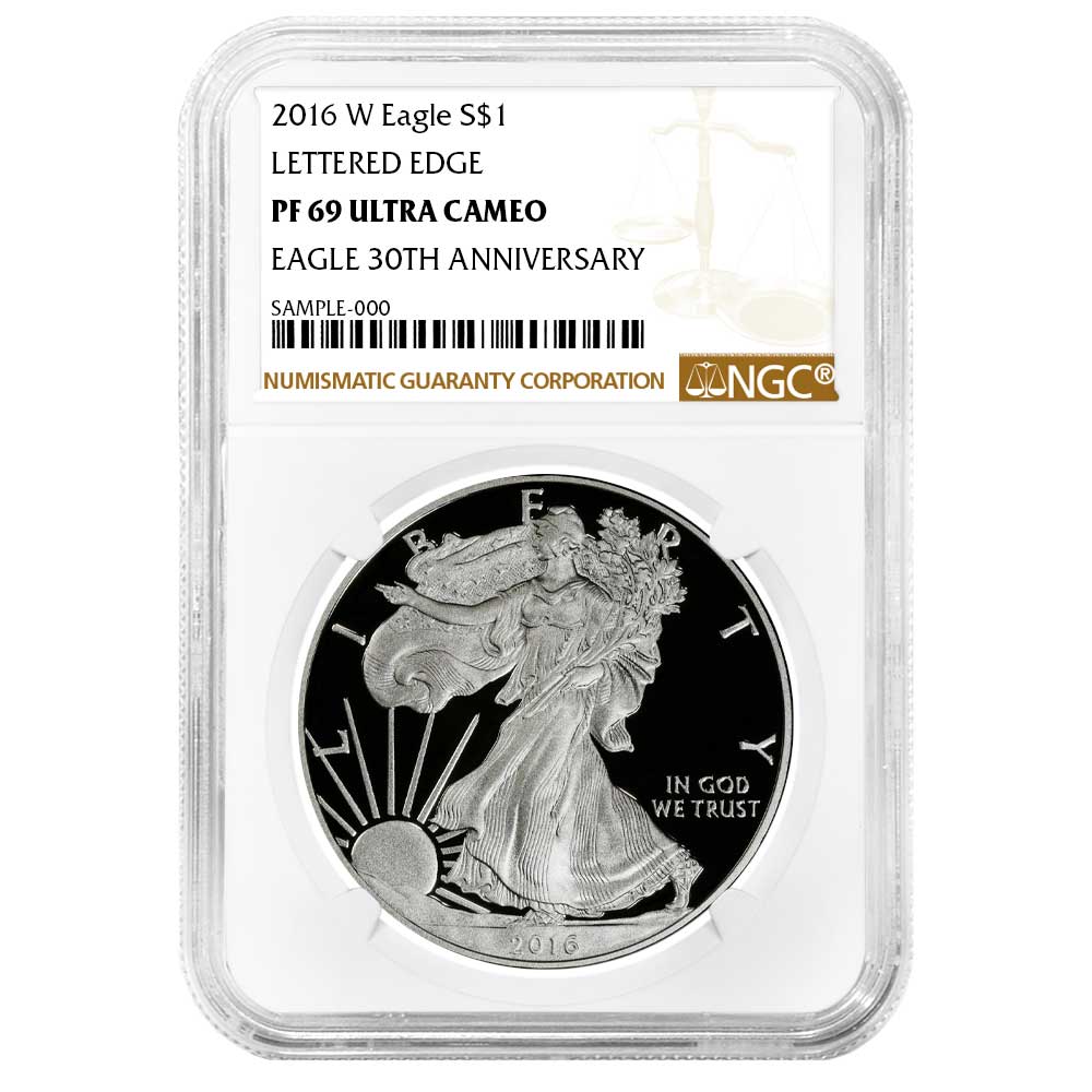 2016-W Proof $1 American Silver Eagle NGC PF69UC Brown Label 30th Anniversary Lettered Edge ...