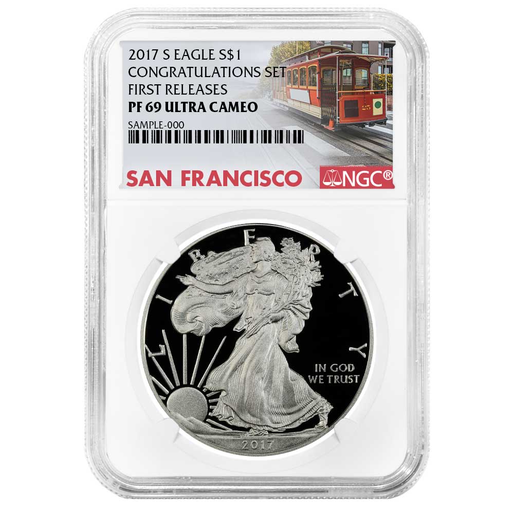 2017-S Proof $1 American Silver Eagle Congratulations Set NGC PF69UC FR Trolley Label ...