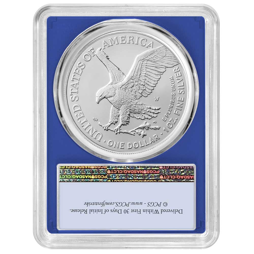 2025-W Burnished $1 American Silver Eagle FS Flag Label - Pinehurst Coins