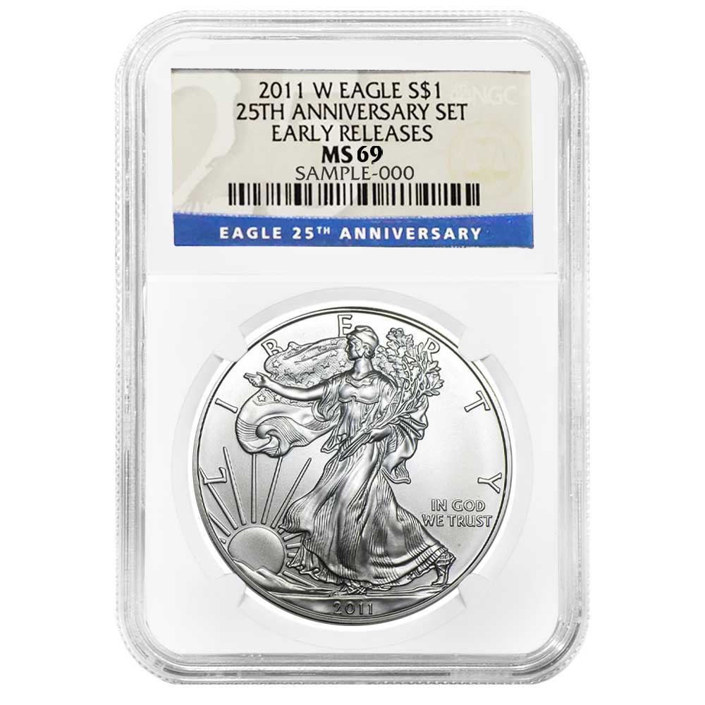 2011-W $1 American Burnished Silver Eagle 25th Anniversary NGC MS69 ER - Pinehurst Coins