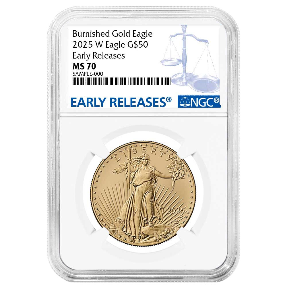 2025-W Burnished $50 American Gold Eagle NGC MS70 ER Blue Label - Pinehurst Coins