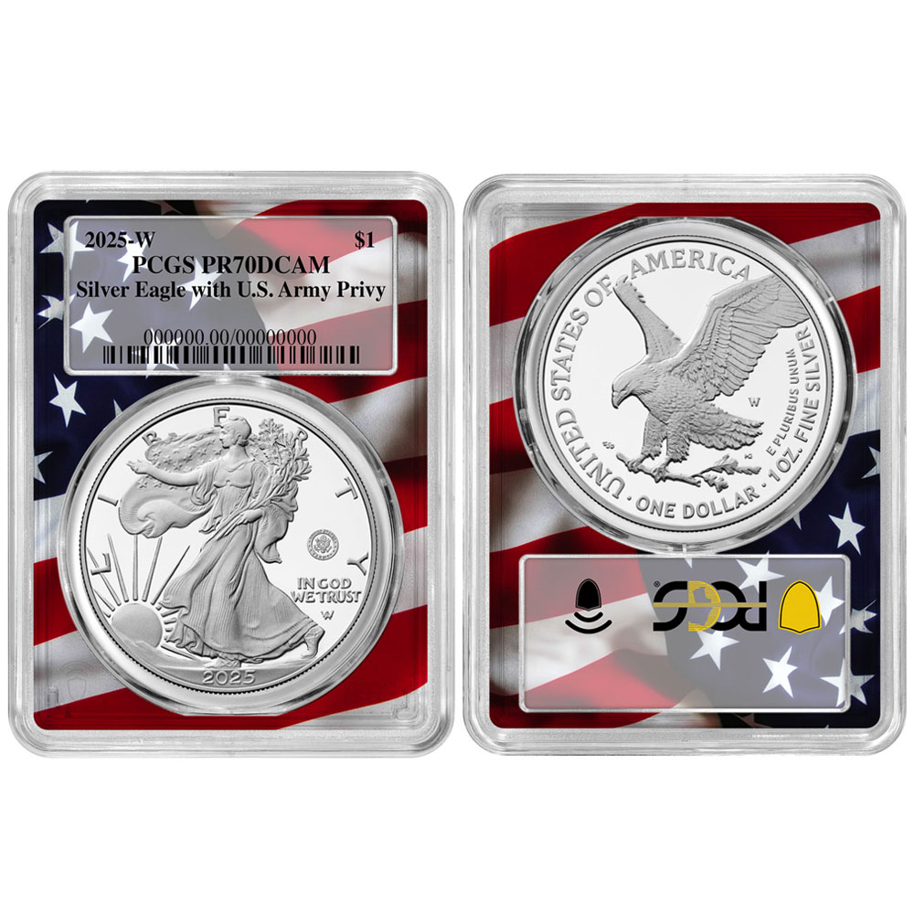 Presale - 2025-W Proof $1 American Silver Eagle Army Privy PCGS PR70DCAM Flag Frame 250th ...