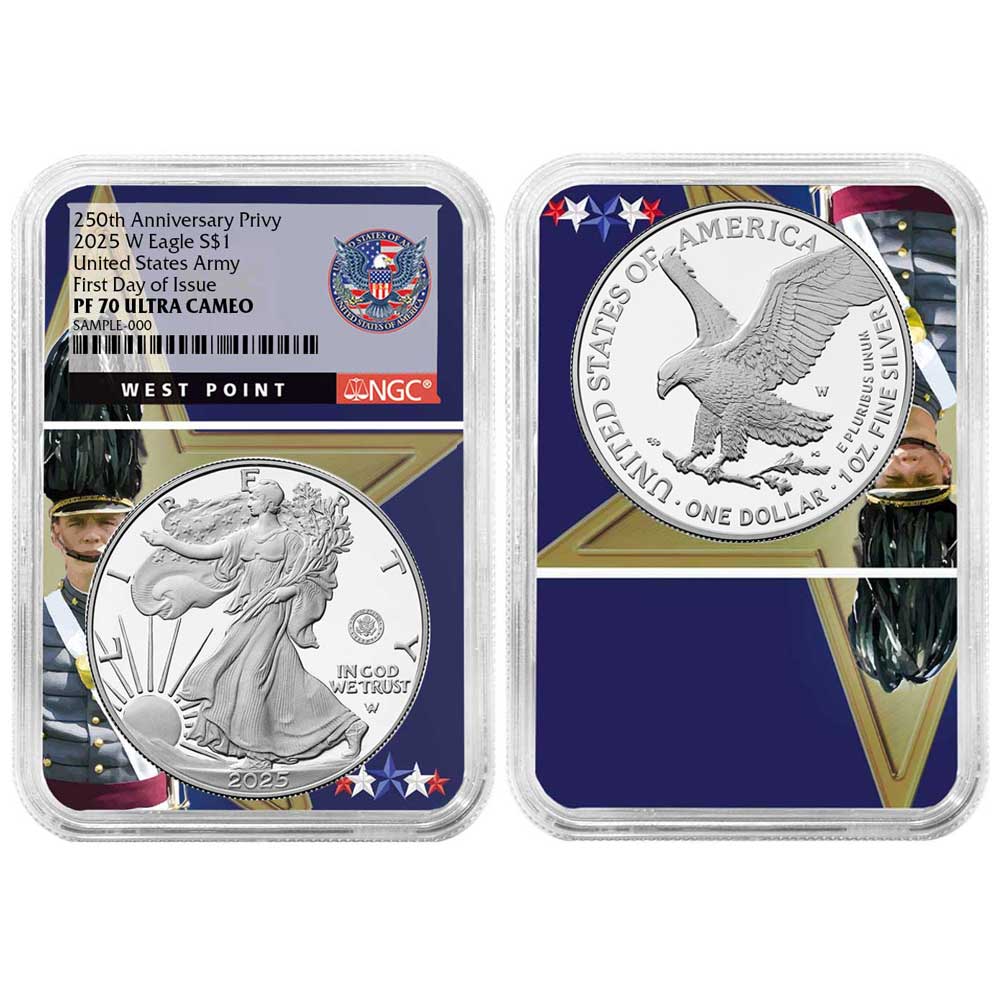 2025-W Proof $1 American Silver Eagle Army Privy NGC PF70UC FDI West Point Core 250th ...