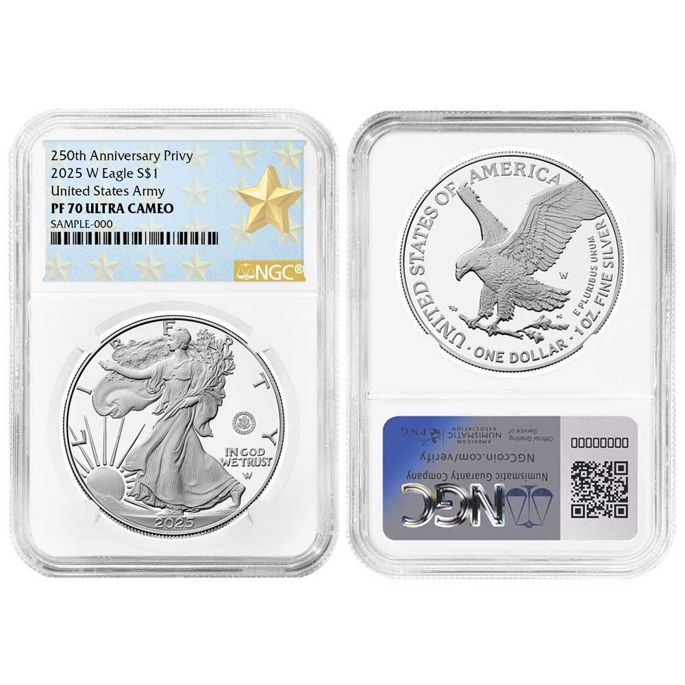 2025-W Proof $1 American Silver Eagle Army Privy NGC PF70UC West Point Star Label 250th ...