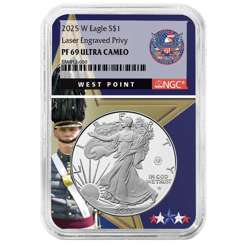 2025-W Proof $1 American Silver Eagle Laser Beam Privy NGC PF69UC West Point Core - Pinehurst Coins