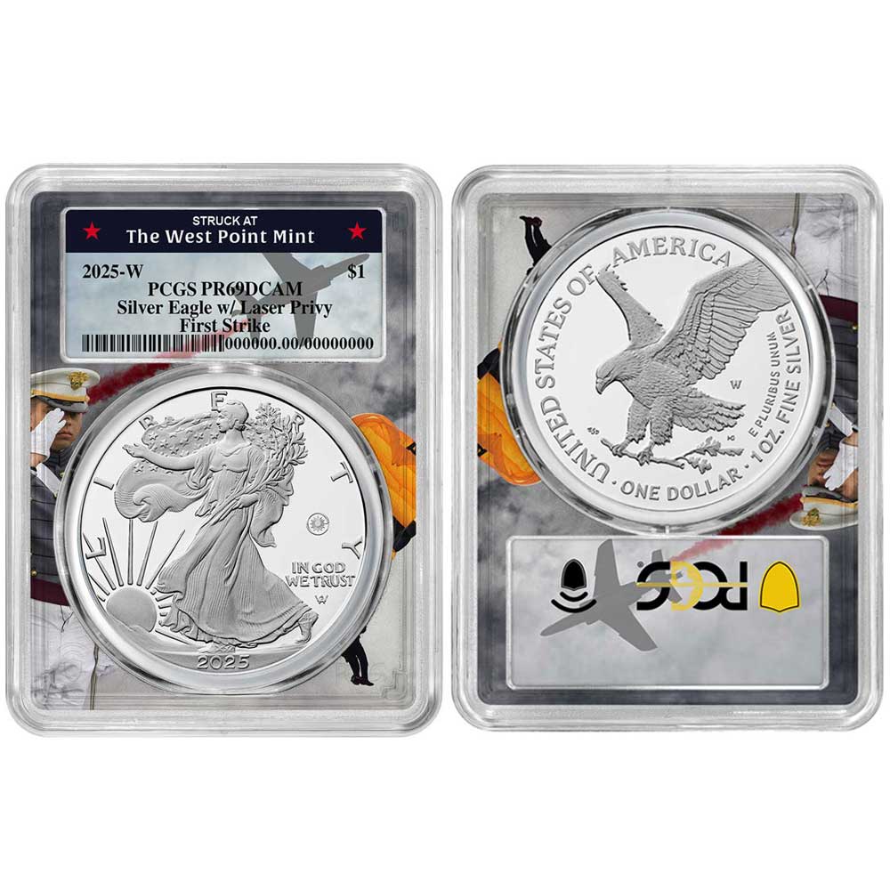 Presale - 2025-W Proof $1 American Silver Eagle Laser Beam Privy PCGS PR69DCAM FS West Point ...
