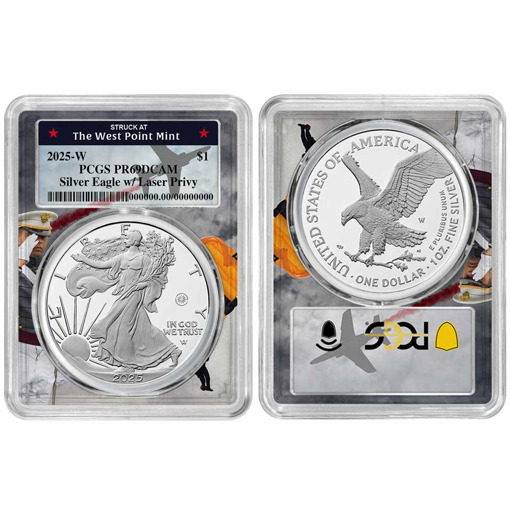 Presale - 2025-W Proof $1 American Silver Eagle Laser Beam Privy PCGS PR69DCAM West Point Frame ...