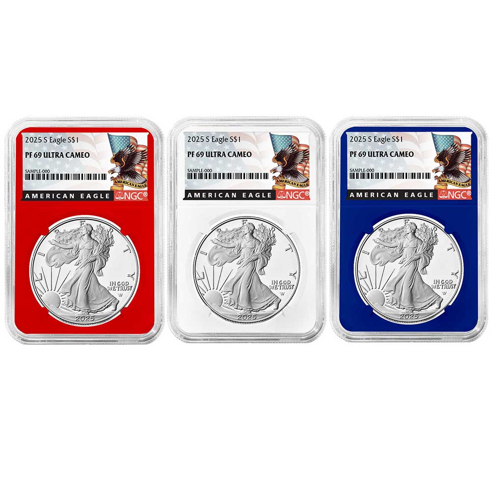 Presale - 2025-S Proof $1 American Silver Eagle 3pc Set NGC PF69UC Black Label Red White Blue ...